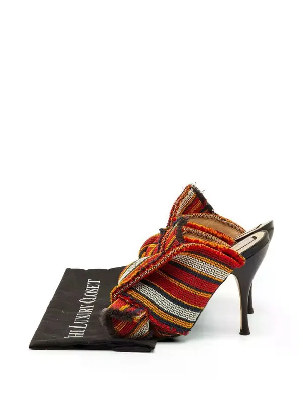 N°21 And Multicolor Horizontal-stripe Pattern Knot Detail Stiletto Mules
