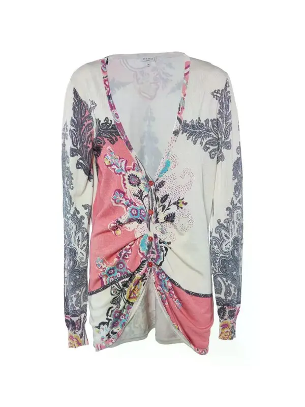 Etro Ecru Paisley Print Cardigan