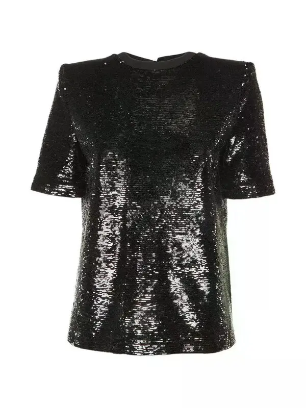 Attico Sequined Structured Shoulder T-shirt - Black