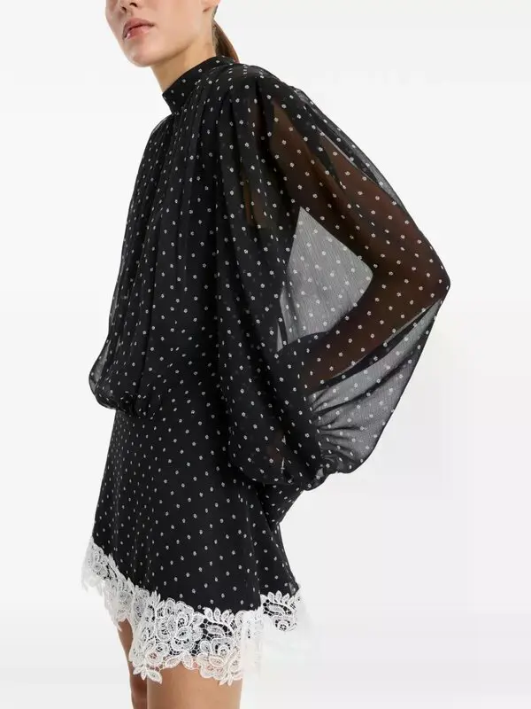 ROTATE BY BIRGER CHRISTENSEN Polka Dot Lace Trim Mini Dress