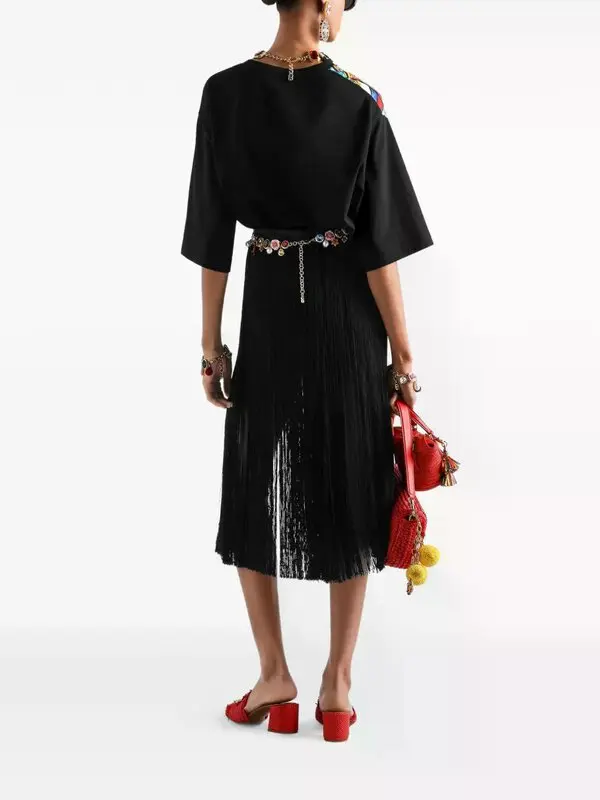 Dolce & Gabbana Long Fringed Satin Skirt