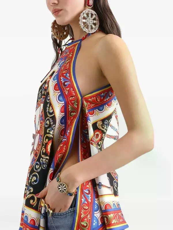 Dolce & Gabbana Carretto-print Silk Twill Halter Neck Top - Black