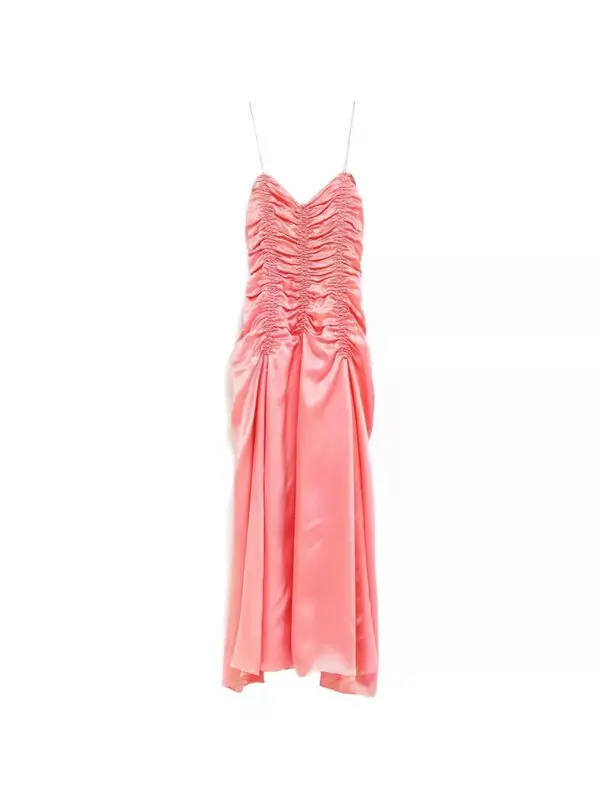 Khaite Satin Ruched V-neck Midi Dress - Pink
