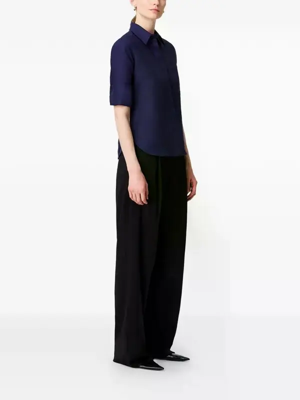Another Tomorrow French Cuff Linen Blouse