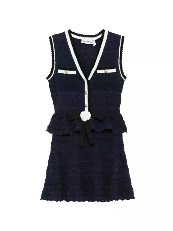 SELF-PORTRAIT Bow Detail Pointelle Knit Mini Dress