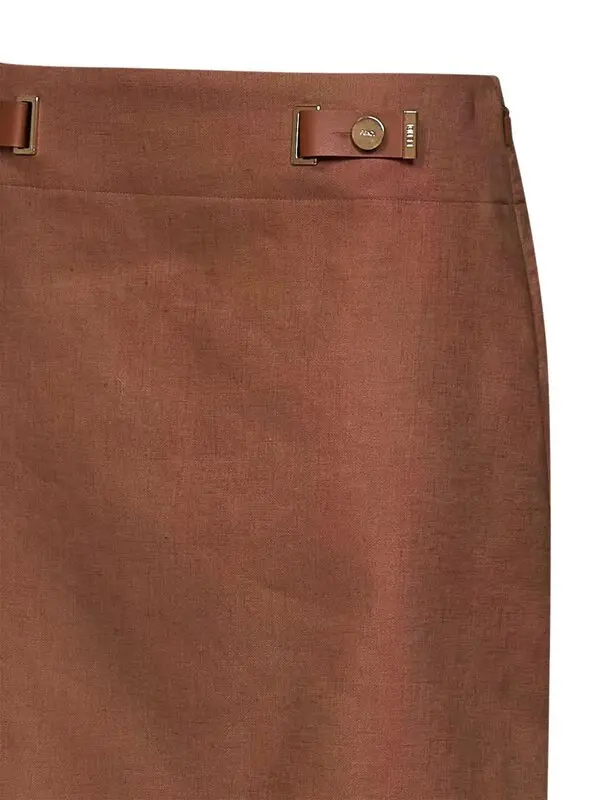 Fendi Leather Tab Side-slit Midi Skirt