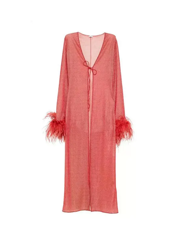 Oseree Feather-trim Beach Cover-up - Red