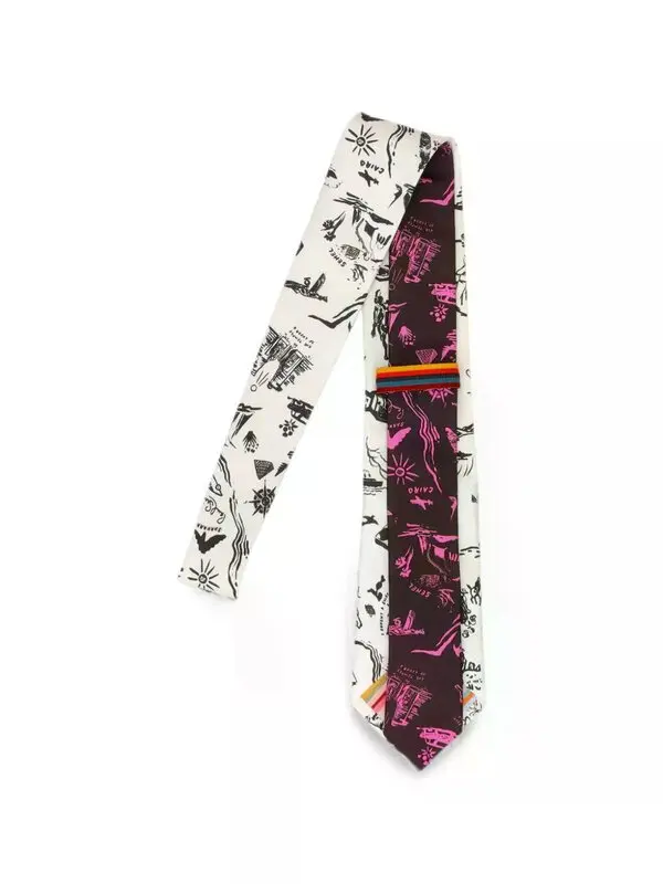 Paul Smith Travel Stories Print Neck Tie - Neutrals