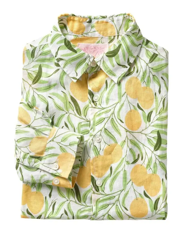 PINK HOUSE Linen Shirt Mango And Green - Yellow