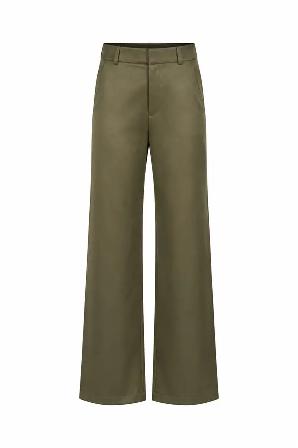 GUNDA HAFNER LTD Cotton Elastane Mid-rise Straight Leg Trousers - Green