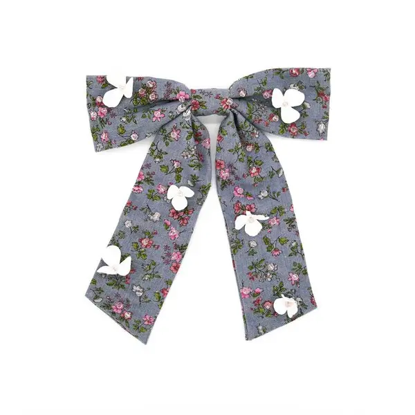 ADIBA White / Grey Larkspur Floral Handmade Barrette - White/grey