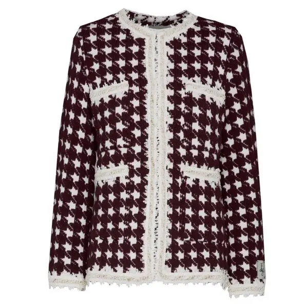 THE EXTREME COLLECTION Merlot Burgundy Houndstooth Short Jacket - Red