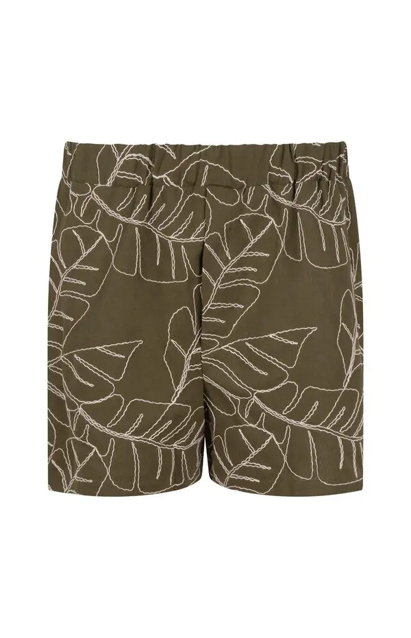 GUNDA HAFNER LTD Cotton Viscose Blend Embroidered Shorts - Green