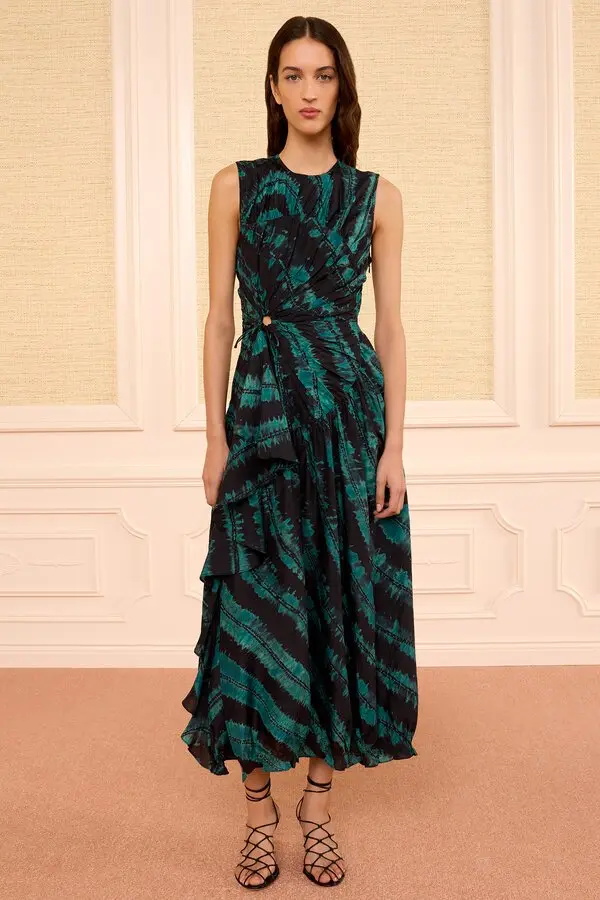 Ulla Johnson Shibori Dyed Silk Midi Dress - Malachite