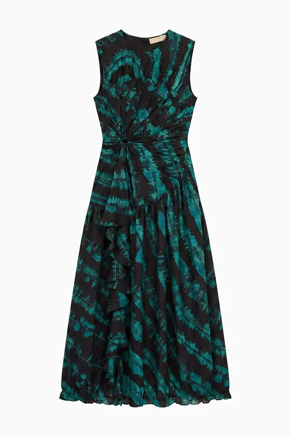 Ulla Johnson Shibori Dyed Silk Midi Dress - Malachite