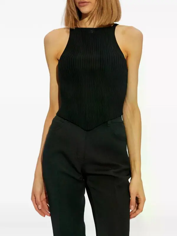 COURREGES Ribbed Knit Logo Patch Tank Top