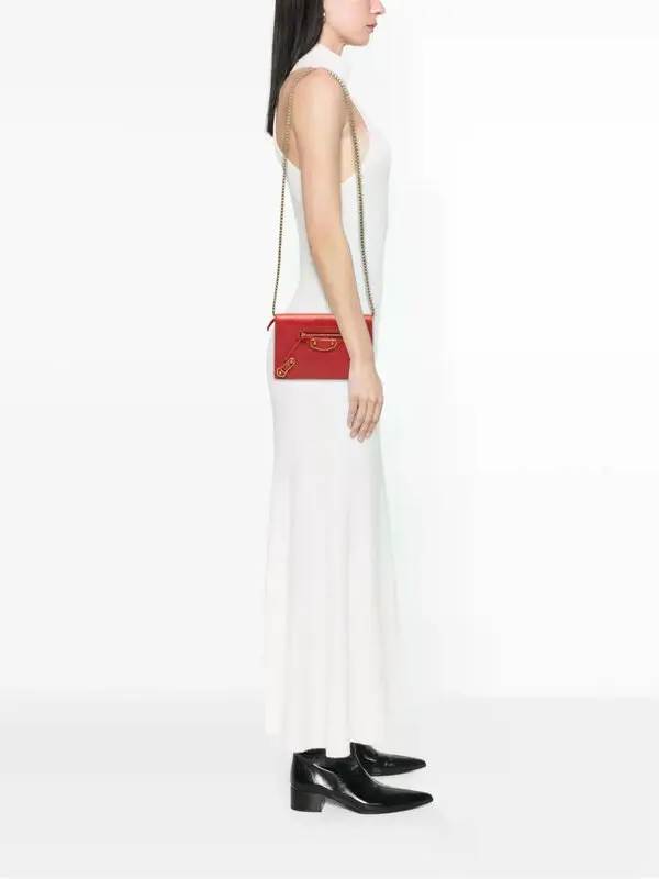 Balenciaga Chevre Motocross Wallet On Chain Crossbody Bag - Red