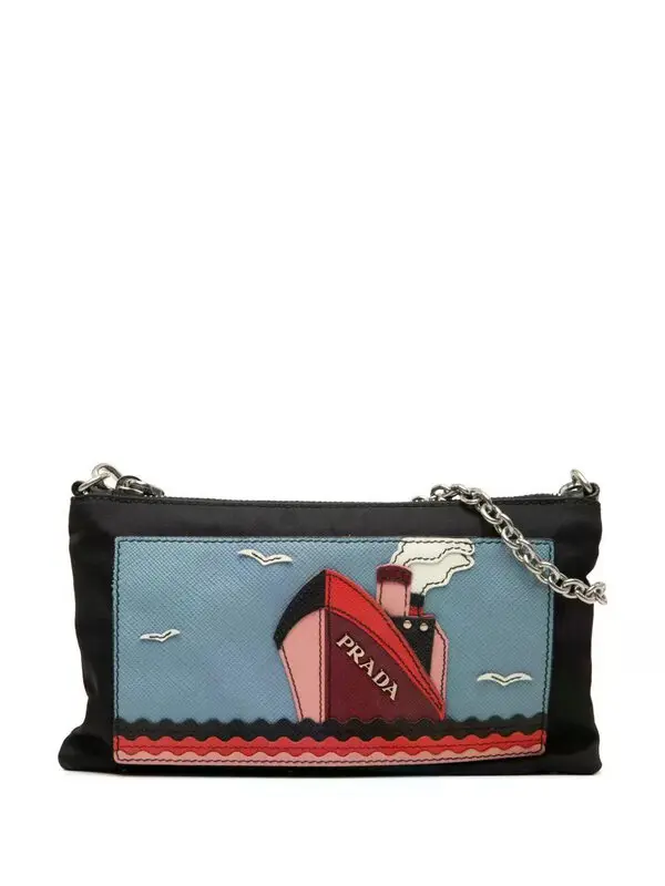 Prada Tessuto And Saffiano Ship Chain Pochette Shoulder Bag