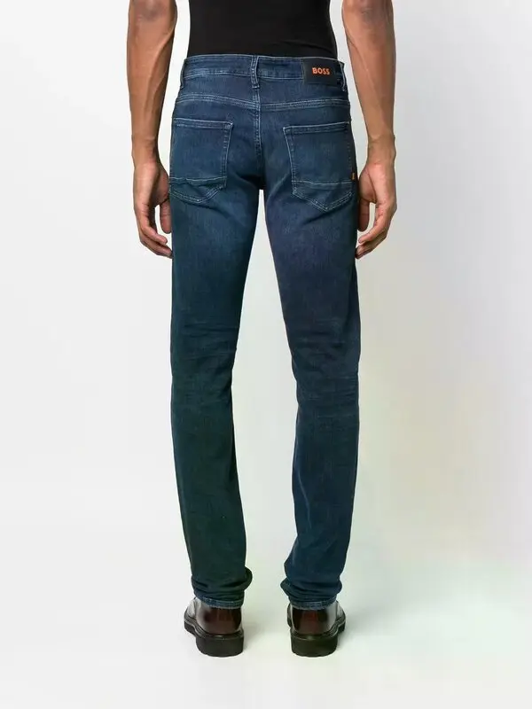 BOSS Indigo Cotton Blend Slim Cut Jeans With Logo Patch - Blue