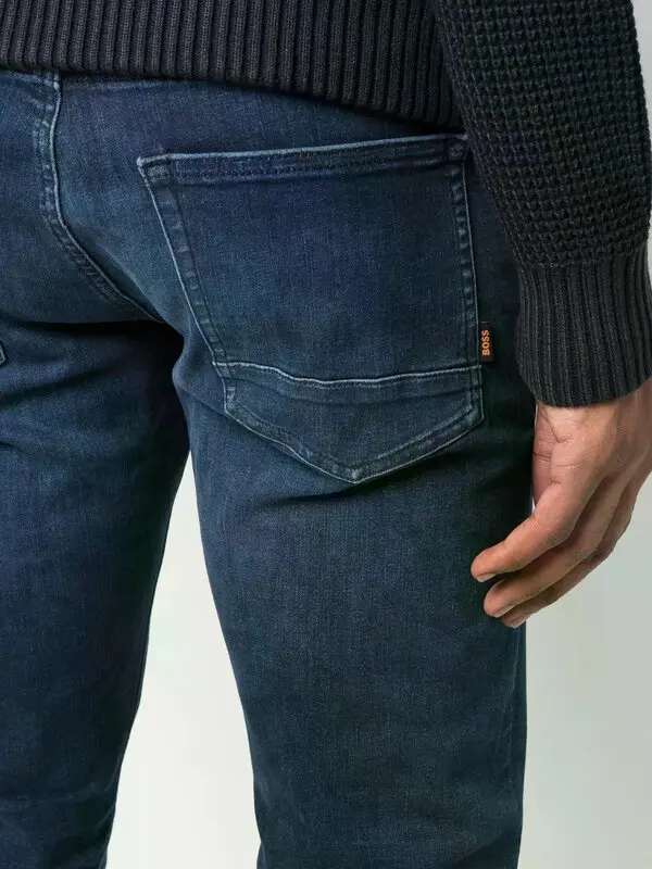 BOSS Indigo Cotton Blend Slim Cut Jeans With Logo Patch - Blue