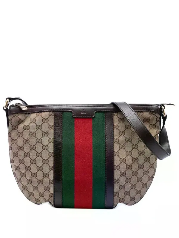 Gucci Gg Canvas Web Half Moon Crossbody Bag - Neutrals