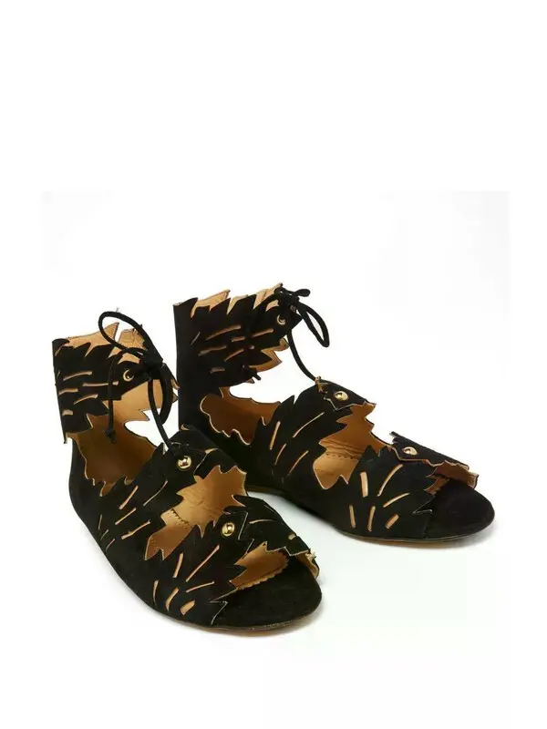 CHARLOTTE OLYMPIA Suede Leaf Cut-out Lace-up Flat Sandals