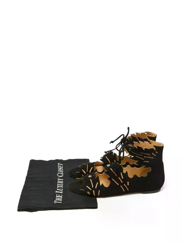 CHARLOTTE OLYMPIA Suede Leaf Cut-out Lace-up Flat Sandals