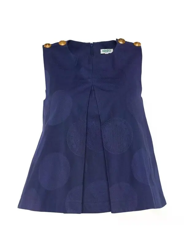 Kenzo Navy Circle Jacquard Flared Sleeveless Blouse