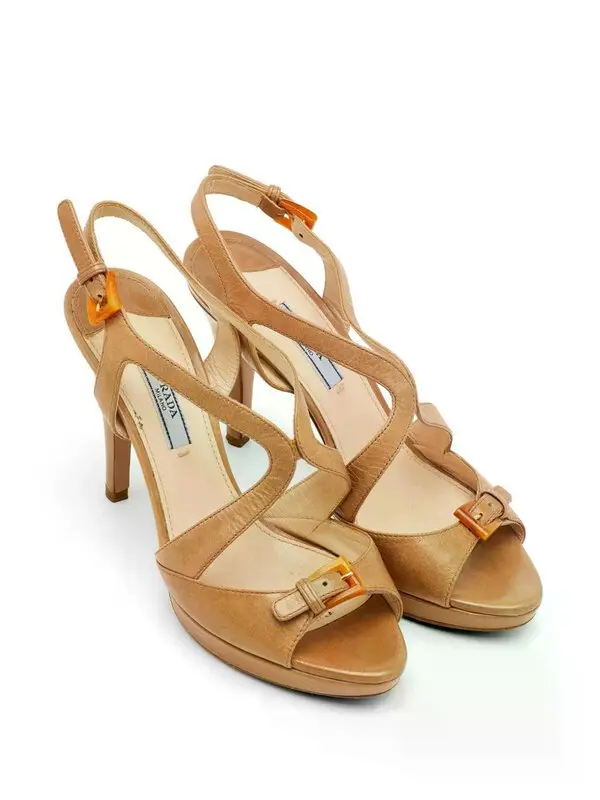 Prada Tan Leather Platform Ankle Strap Sandals
