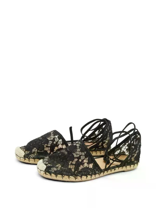 Valentino Garavani Lace Ankle-tie Flat Sandals - Black