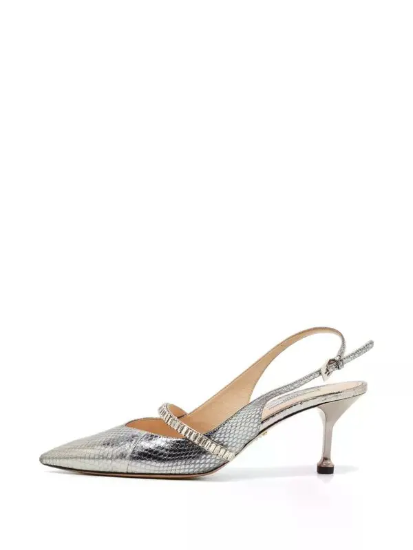 Prada Snakeskin-embossed Crystal-embellished Leather Slingback Pumps - Silver
