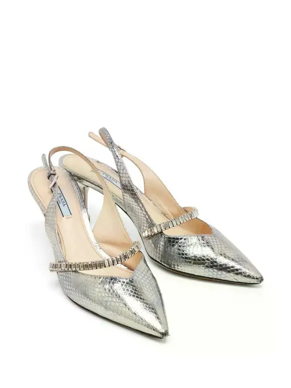 Prada Snakeskin-embossed Crystal-embellished Leather Slingback Pumps