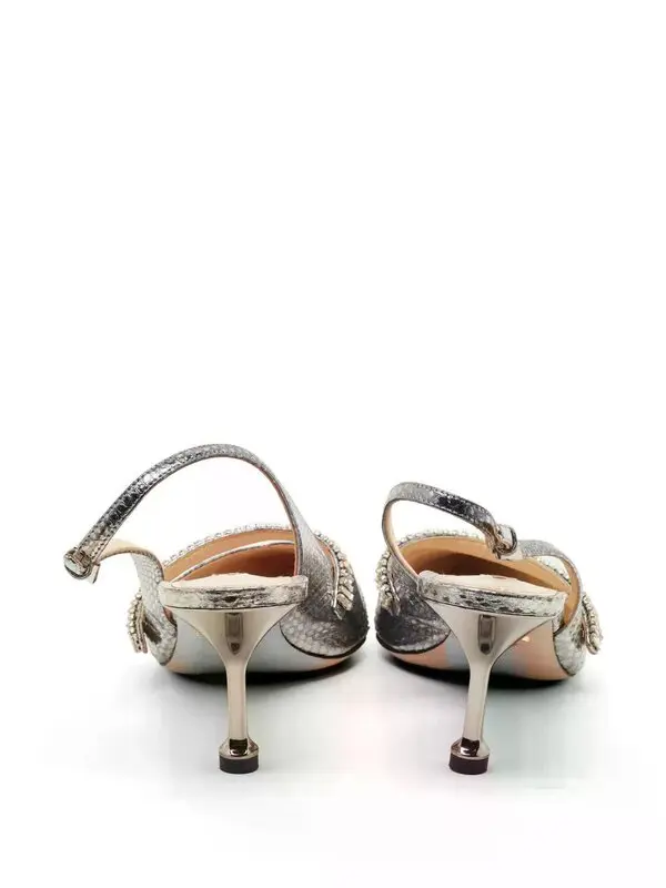 Prada Snakeskin-embossed Crystal-embellished Leather Slingback Pumps