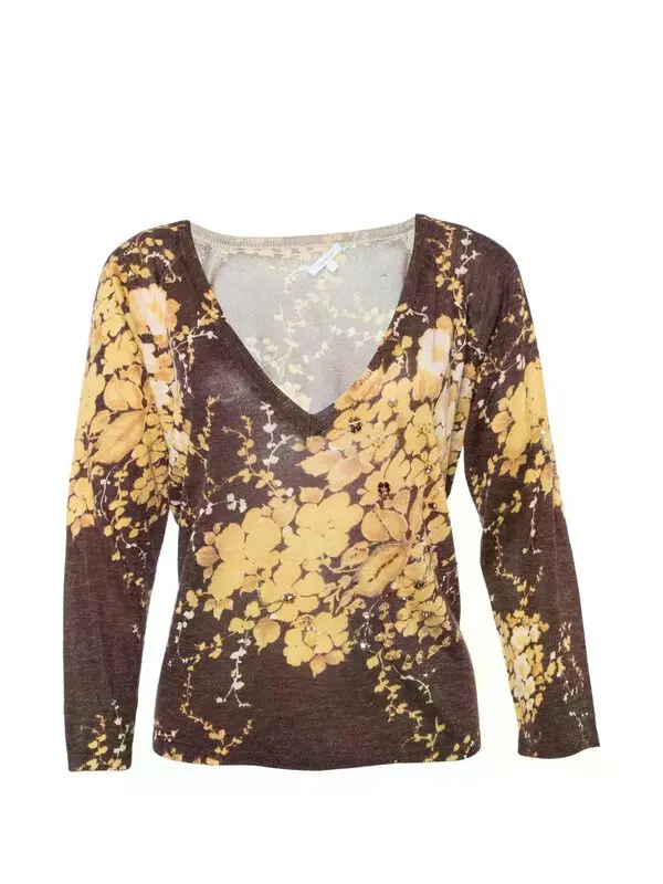 Max Mara Floral Print V-neck Sweater