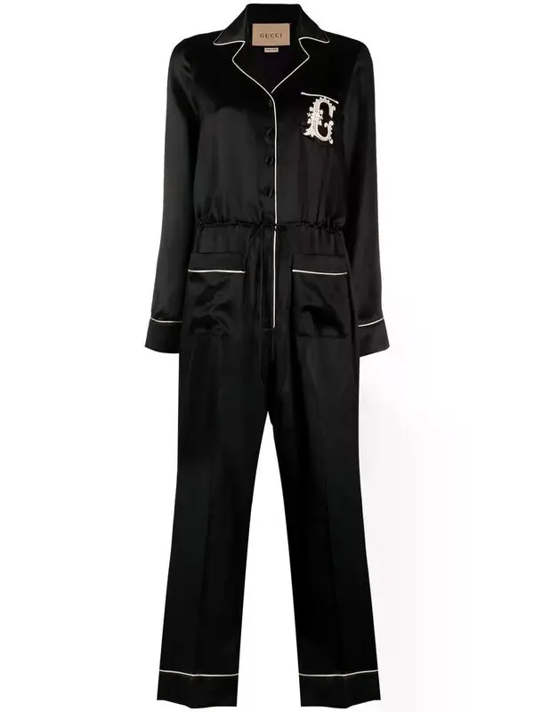 Gucci Embroidered Logo Jumpsuit - Black
