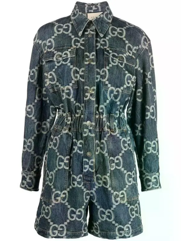 Gucci Jumbo Gg Denim Playsuit - Blue