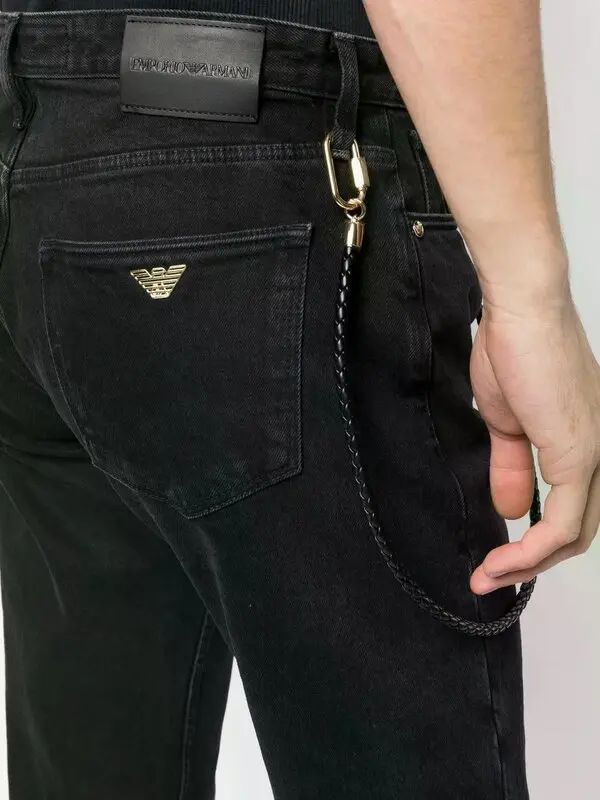 Emporio Armani Straight Leg Jeans With Leather Strap Detail