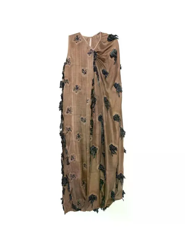 UMA WANG Floral-embroidered Fringed V-neck Dress