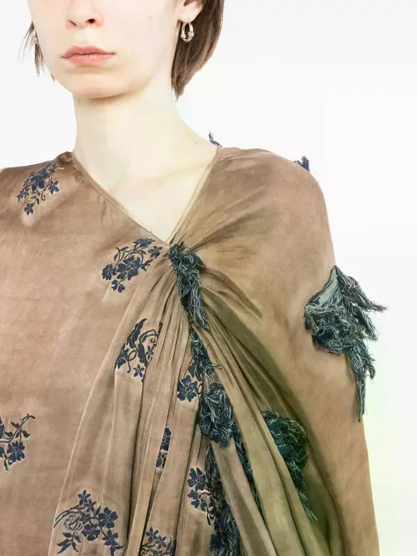 UMA WANG Floral-embroidered Fringed V-neck Dress