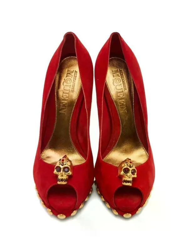 Alexander McQueen Skull Suede Peep-toe Pumps