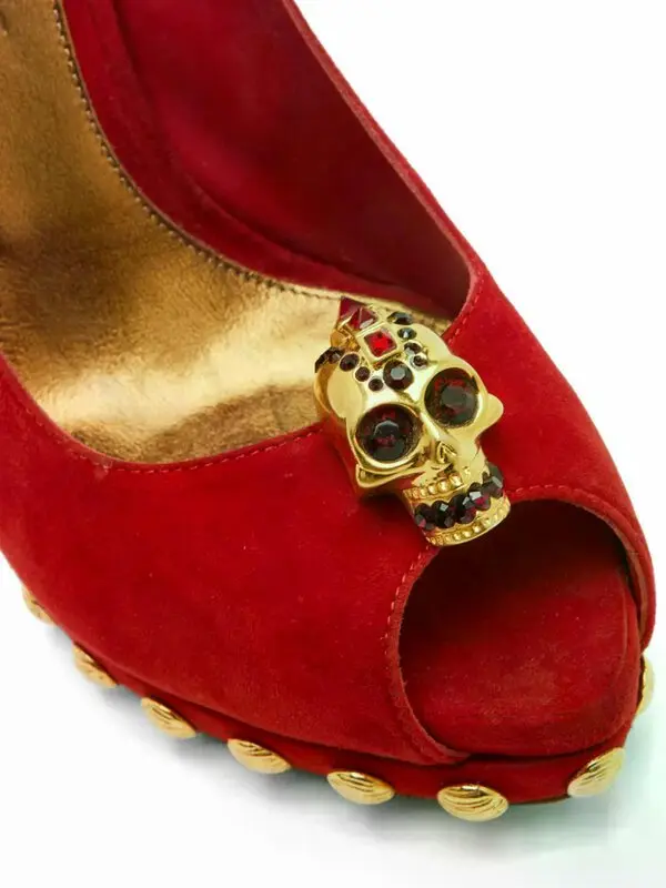 Alexander McQueen Skull Suede Peep-toe Pumps