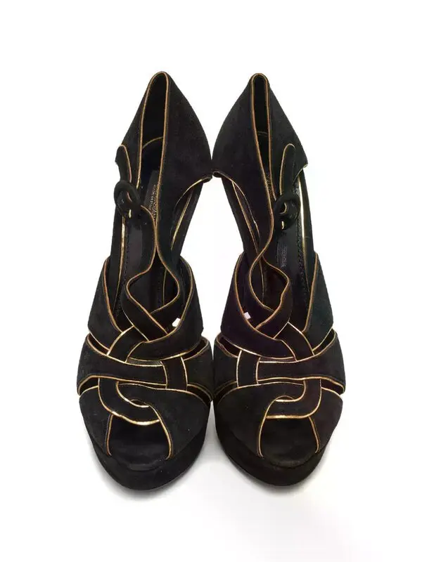 Dolce & Gabbana Suede Heeled Sandals With Gold-tone Trims