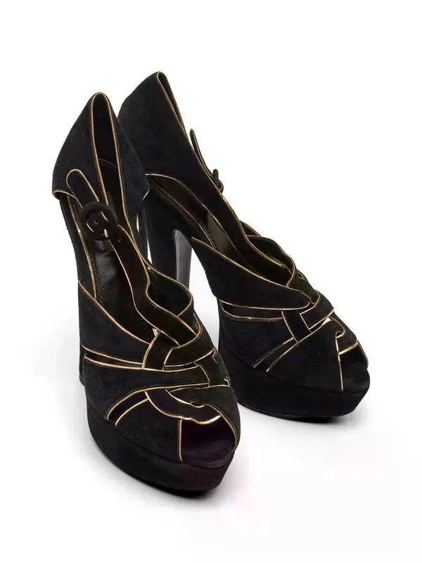 Dolce & Gabbana Suede Heeled Sandals With Gold-tone Trims