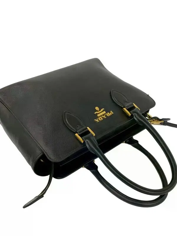 Prada Saffiano And Soft Calf Satchel - Black