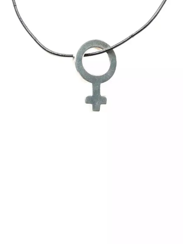 Gucci Leather And Sterling Silver Venus Symbol Pendant Necklace - Black