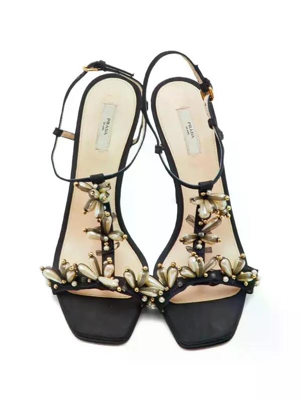 Prada Embellished T-strap Heeled Sandals