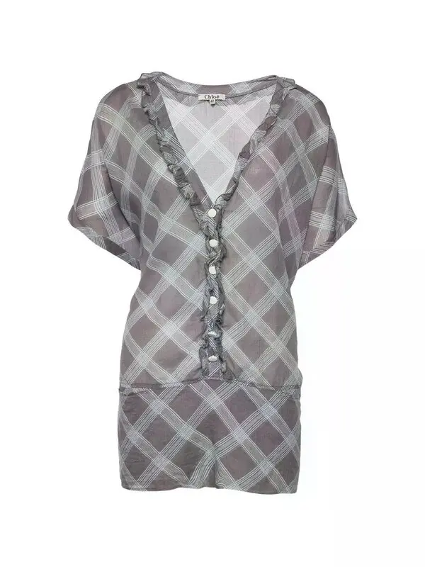 Chloé Check Ruffle Detail Blouse