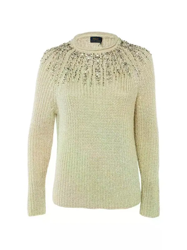 Polo Ralph Lauren Beige Crystal Embellished Long Sleeve Sweater