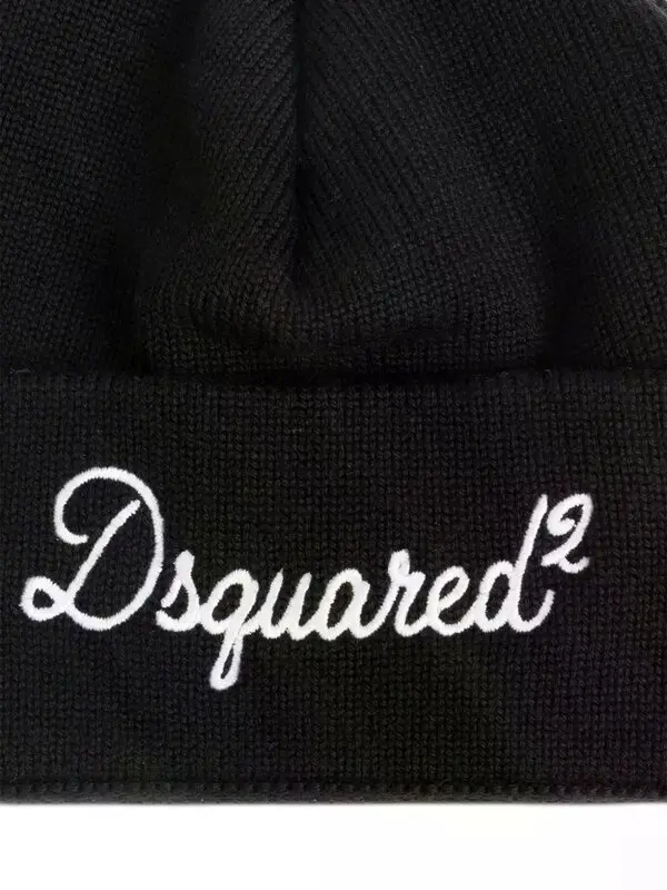 Dsquared2 Logo Embroidered Beanie Hat - Black