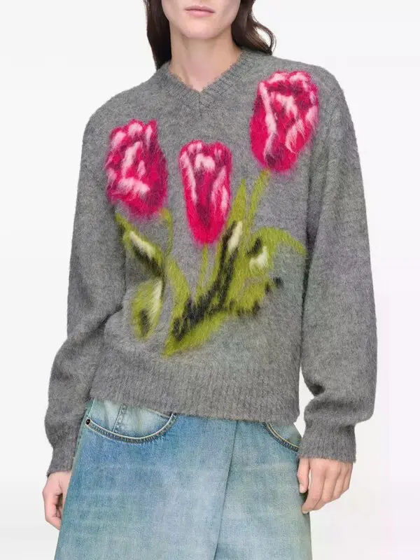 MAISON MARGIELA V-neck Floral Motif Sweater